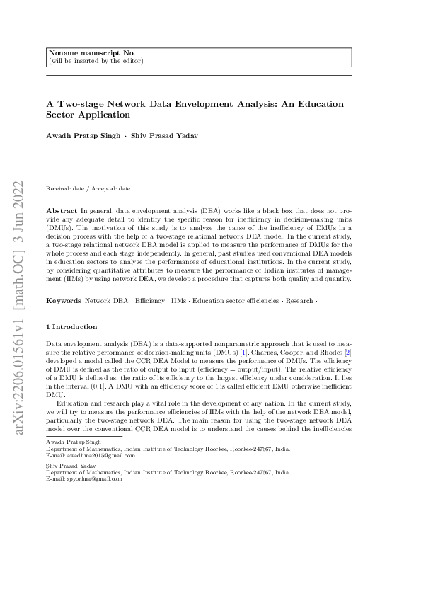 (PDF) A Two-stage Network Data Envelopment Analysis: An Education Sector Application | Dr. Shiv ...