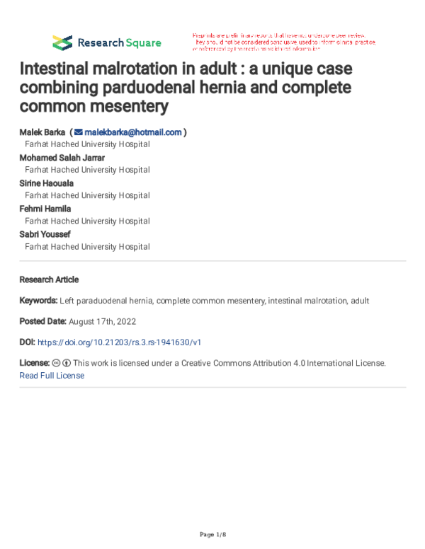 (PDF) Intestinal malrotation in adult : a unique case combining ...