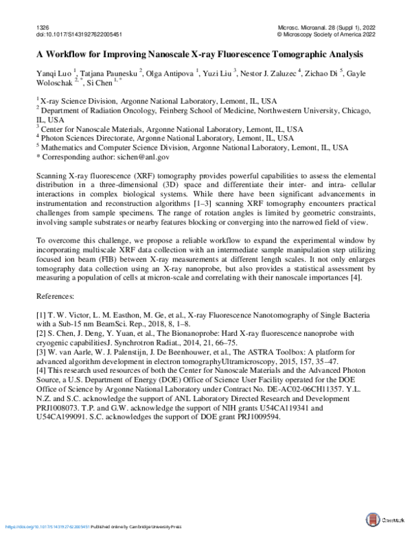 (PDF) A Workflow for Improving Nanoscale X-ray Fluorescence Tomographic Analysis
