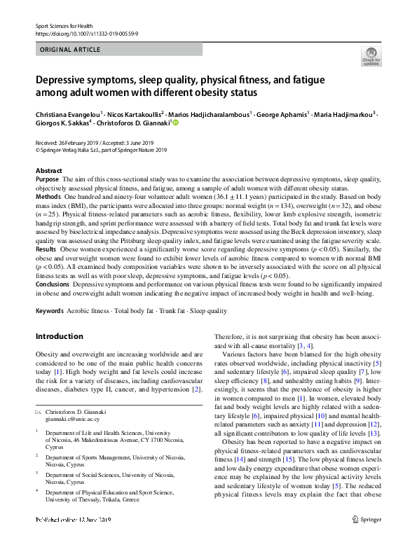 (PDF) Depressive symptoms, sleep quality, physical fitness, and fatigue ...