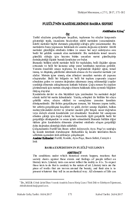 (PDF) FUZÛLÎ’NİN KASİDELERİNDE BASRA SEFERİ - BASRA EXPEDITION IN ...