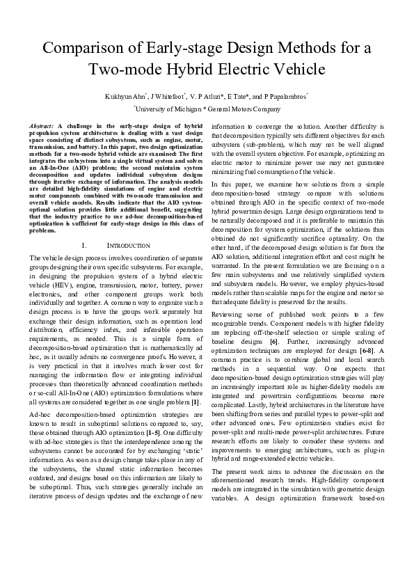 (PDF) Comparison of early-stage design methods for a two-mode hybrid ...
