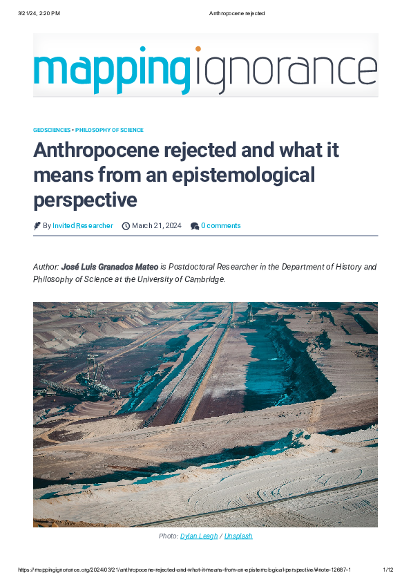 (PDF) Anthropocene rejected and what it means from an epistemological ...