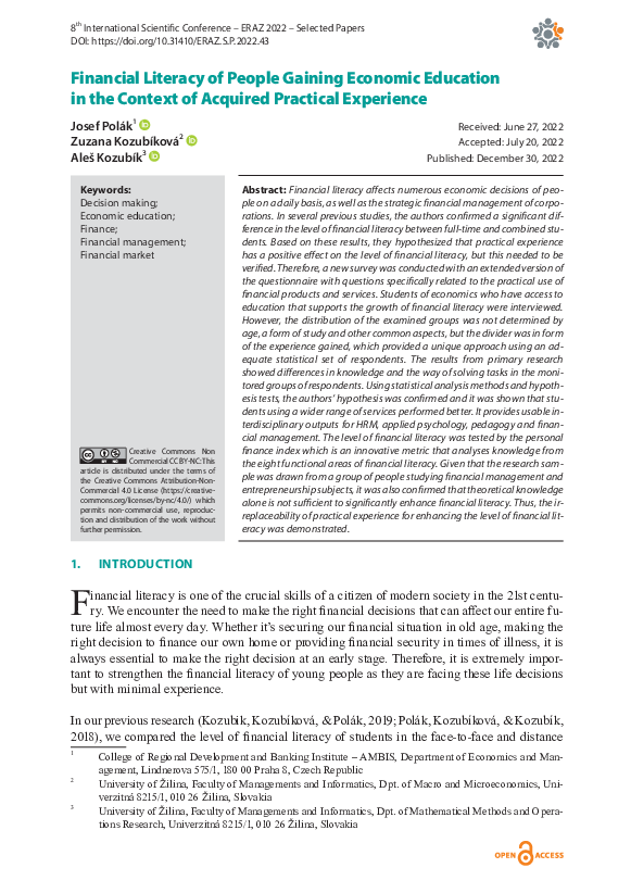 (PDF) Financial Literacy of People Gaining Economic Education in the ...