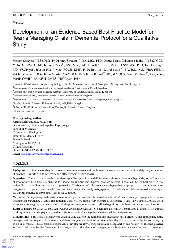 (PDF) Development of an Evidence-Based Best Practice Model for Teams Managing Crisis in Dementia ...