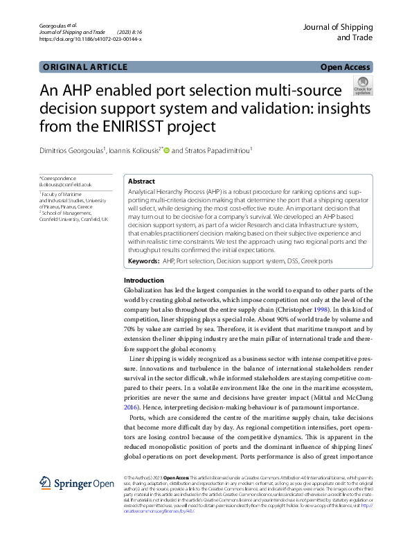 (PDF) An AHP enabled port selection multi-source decision support ...