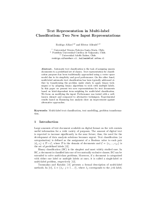 (PDF) Text Representation in Multi-label Classification: Two New Input Representations