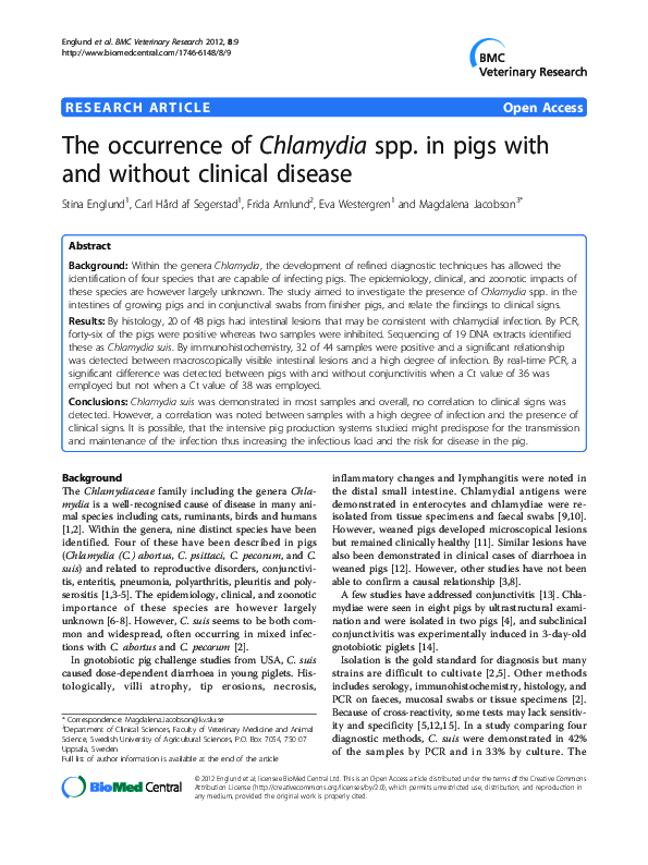 (PDF) The occurrence of Chlamydiaspp. in pigs with and without clinical ...