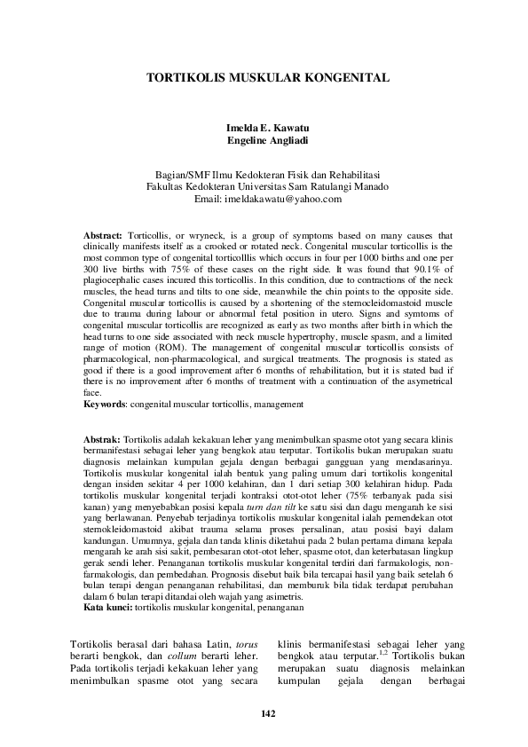 (PDF) Tortikolis Muskular Kongenital