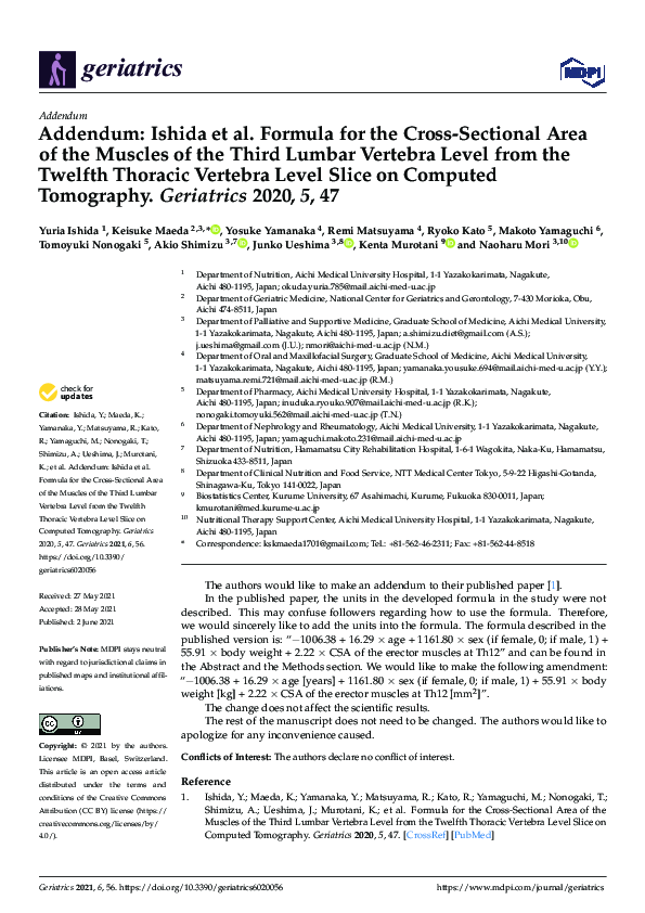 (PDF) Addendum: Ishida et al. Formula for the Cross-Sectional Area of ...