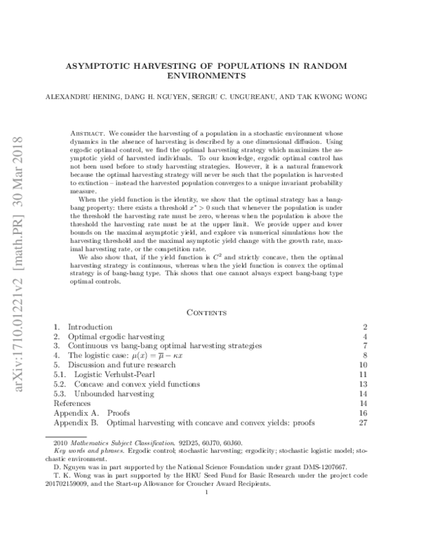 (PDF) Asymptotic harvesting of populations in random environments | Dang Nguyen - Academia.edu