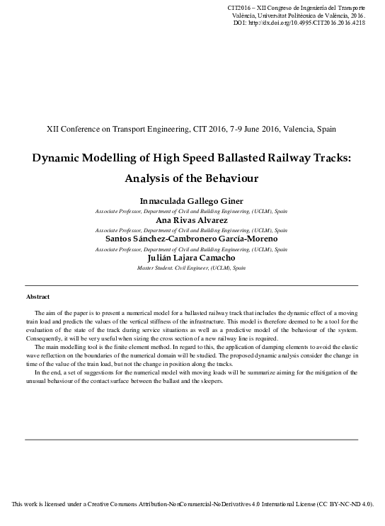 (PDF) Dynamic Modelling of High Speed Ballasted Railway Tracks: Analysis of the Behaviour