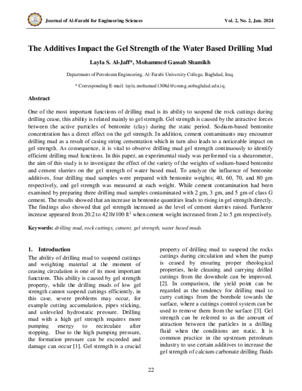 (PDF) The Additives Impact the Gel Strength of the Water Based Drilling Mud