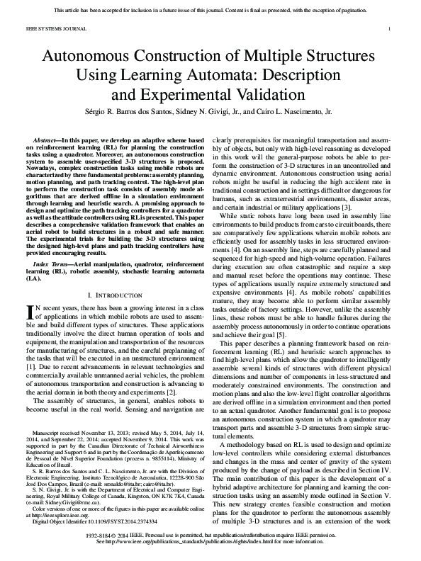 (PDF) Autonomous Construction of Multiple Structures Using Learning Automata: Description and ...