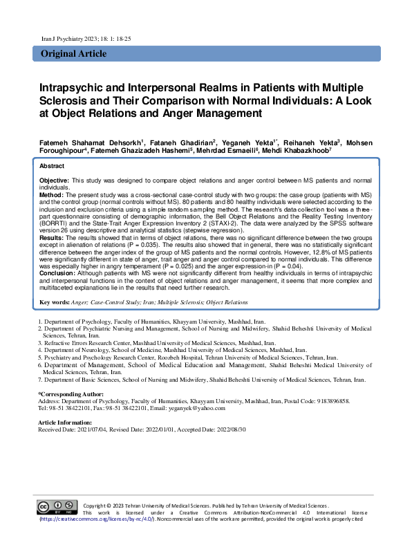 (PDF) Intrapsychic and Interpersonal Realms in Patients with Multiple ...