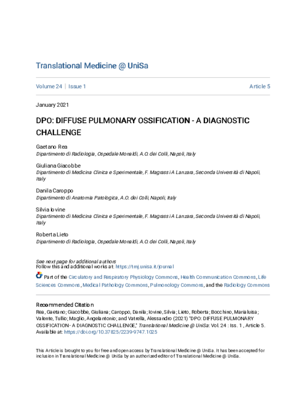 (PDF) Dpo: Diffuse Pulmonary Ossification - a Diagnostic Challenge