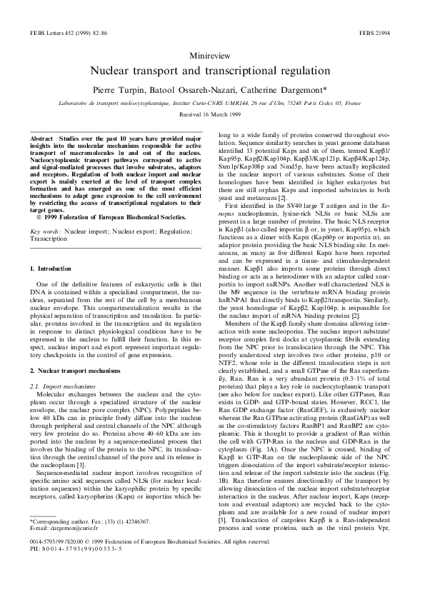 (PDF) Nuclear transport and transcriptional regulation