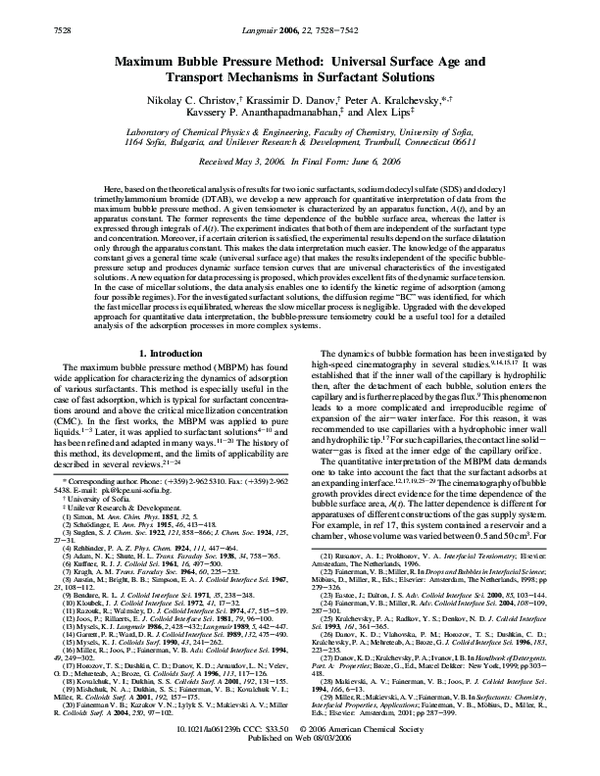 (PDF) Maximum Bubble Pressure Method: Universal Surface Age and ...
