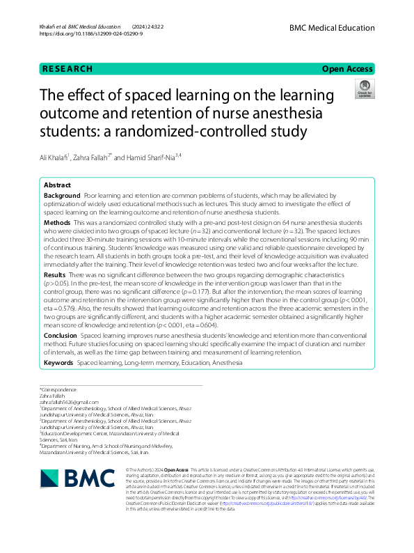 (PDF) The effect of spaced learning on the learning outcome and ...