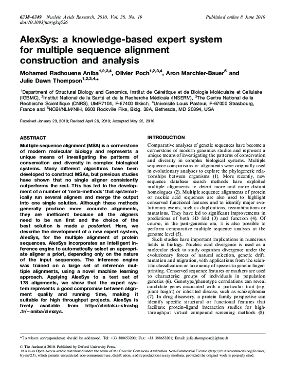 (PDF) AlexSys: a knowledge-based expert system for multiple sequence ...