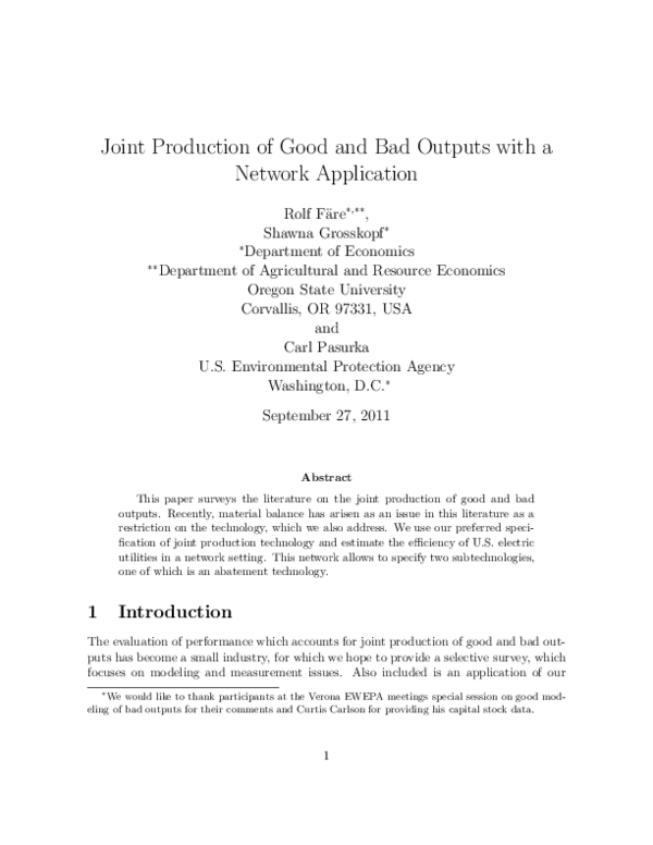 (PDF) Joint Production of Good and Bad Outputs with a Network Application