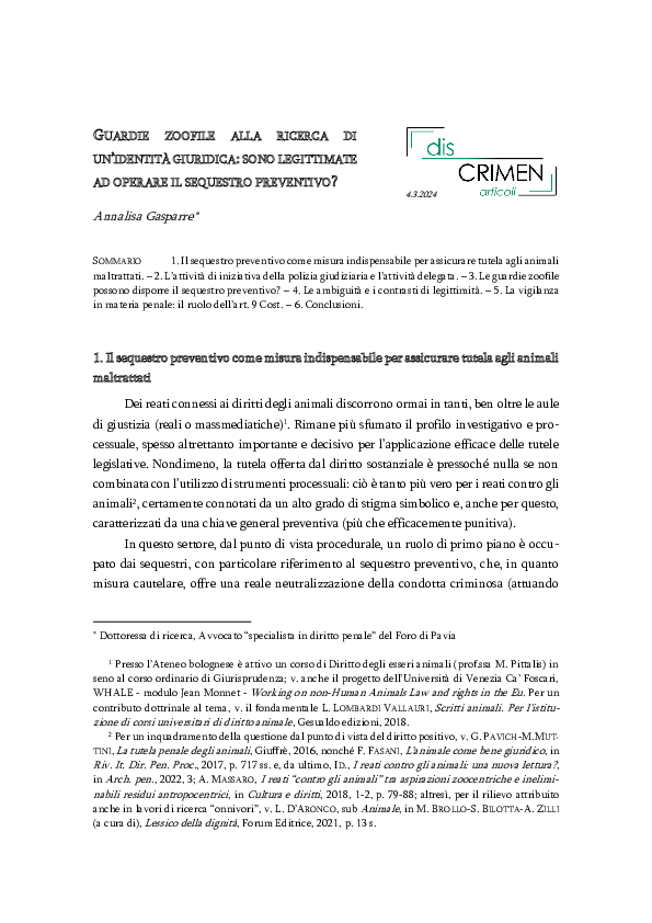 (PDF) Guardie zoofile alla ricerca di un’identità giuridica: sono ...