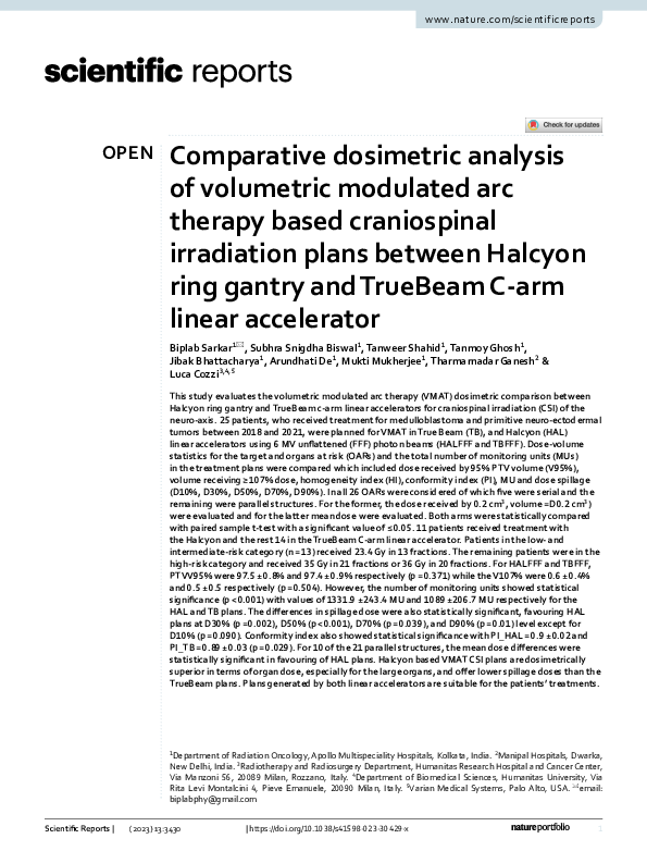 (PDF) Comparative dosimetric analysis of volumetric modulated arc therapy based craniospinal ...