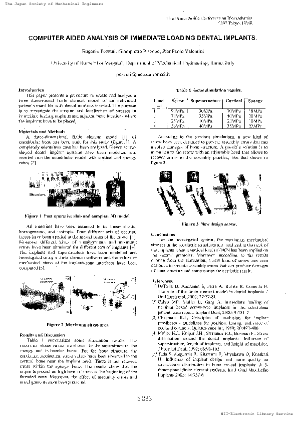 (PDF) COMPUTER AIDED ANALYSIS OF IMMEDIATE LOADING DENTAL IMPLANTS(3D1 ...