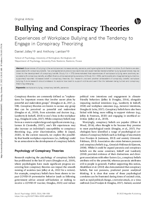 (PDF) Bullying and Conspiracy Theories