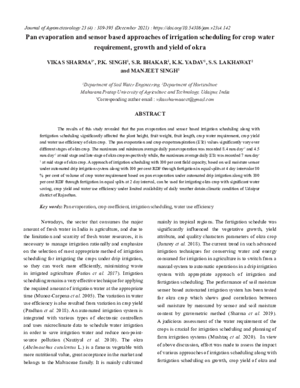(PDF) Pan evaporation and sensor based approaches of irrigation ...