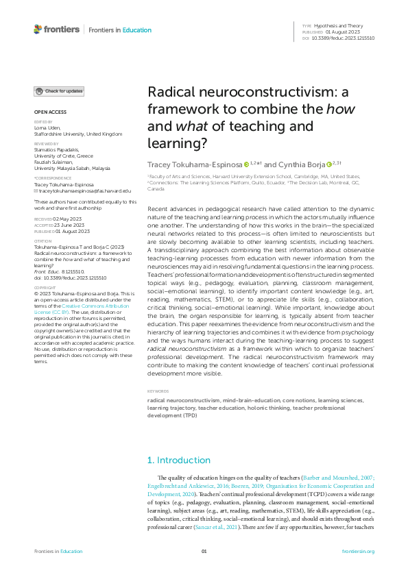 (PDF) Radical neuroconstructivism: a framework to combine the how and ...