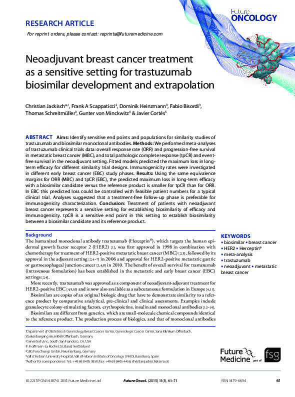 (PDF) Neoadjuvant breast cancer treatment as a sensitive setting for ...