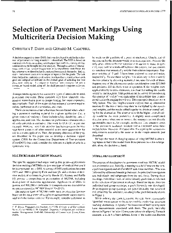 (PDF) Selection of Pavement Markings Using Multicriteria Decision Making | Christian Davis ...