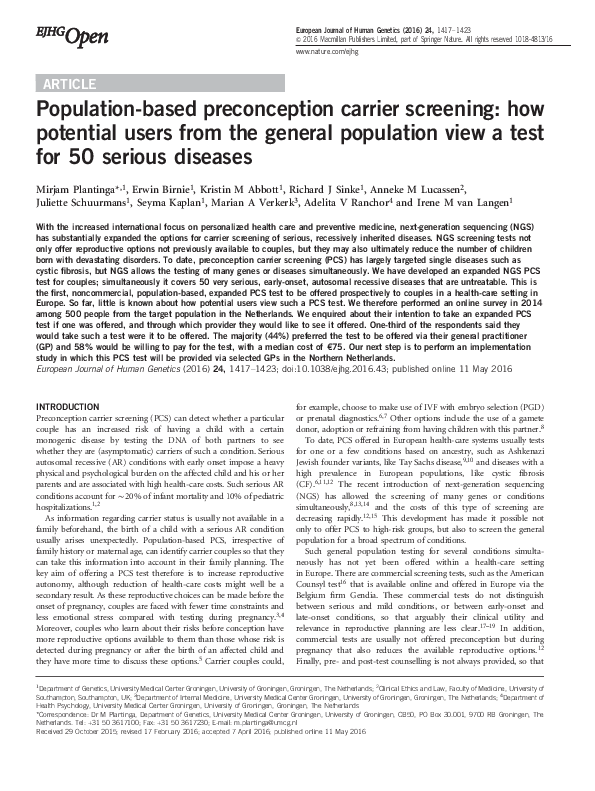 (PDF) Population-based preconception carrier screening: how potential ...