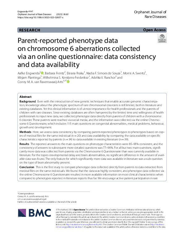 (PDF) Parent-reported phenotype data on chromosome 6 aberrations ...