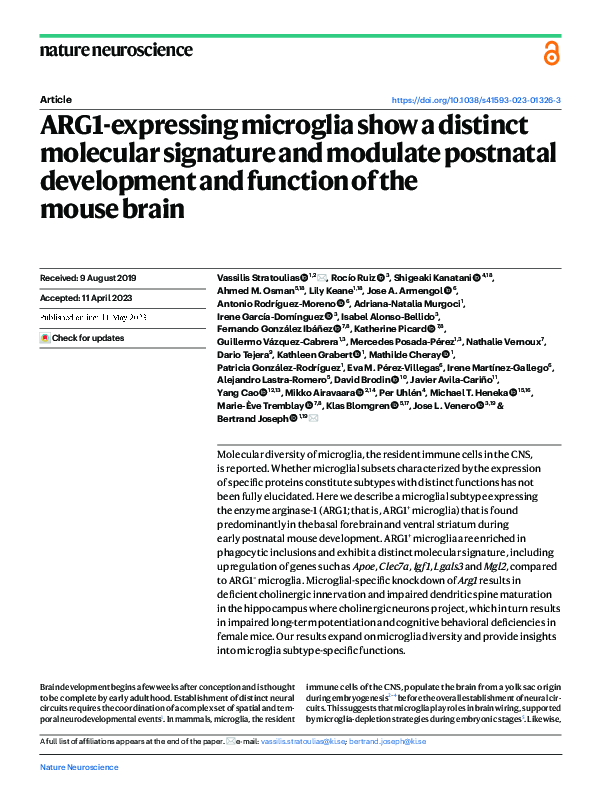 (PDF) ARG1-expressing microglia show a distinct molecular signature and ...