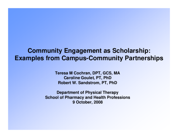 (PDF) Community Engagement as Scholarship: Examples from Campus ...
