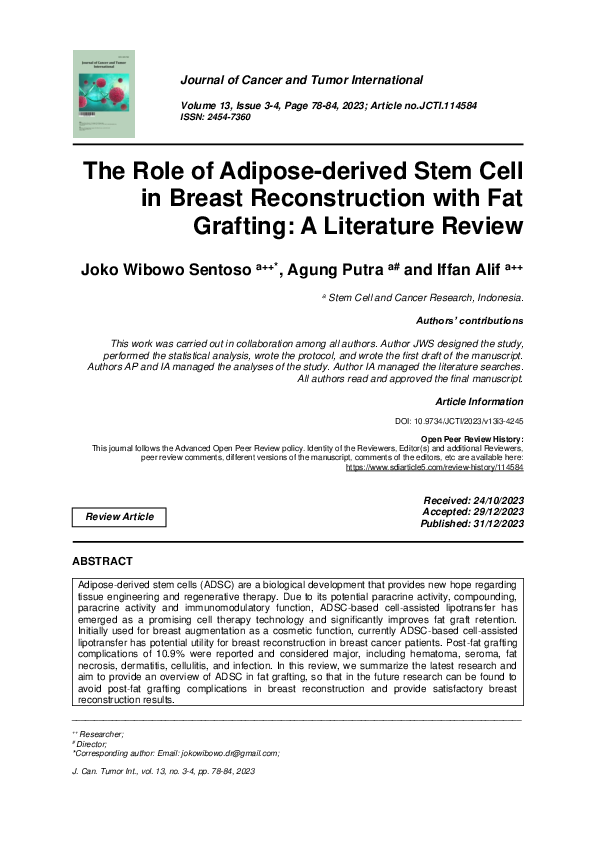 (PDF) The Role of Adipose-derived Stem Cell in Breast Reconstruction with Fat Grafting: A ...
