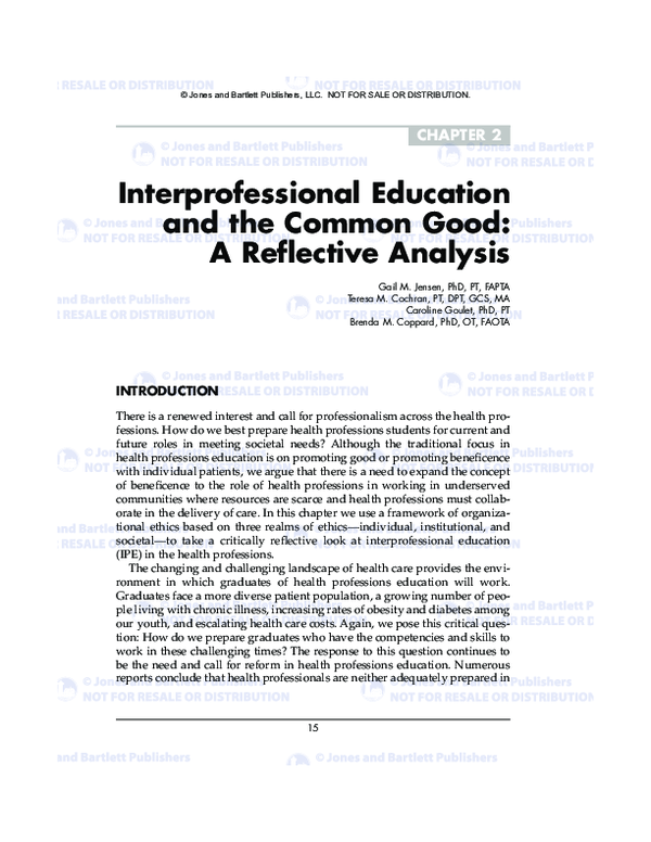 (PDF) Interprofessional Education and the Common Good: A Reflective Analysis