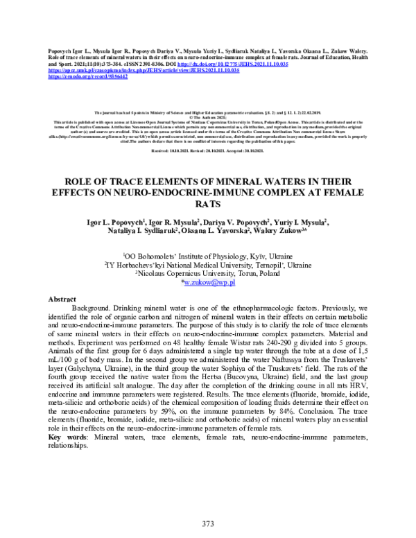(PDF) Role of trace elements of mineral waters in their effects on neuro-endocrine-immune ...