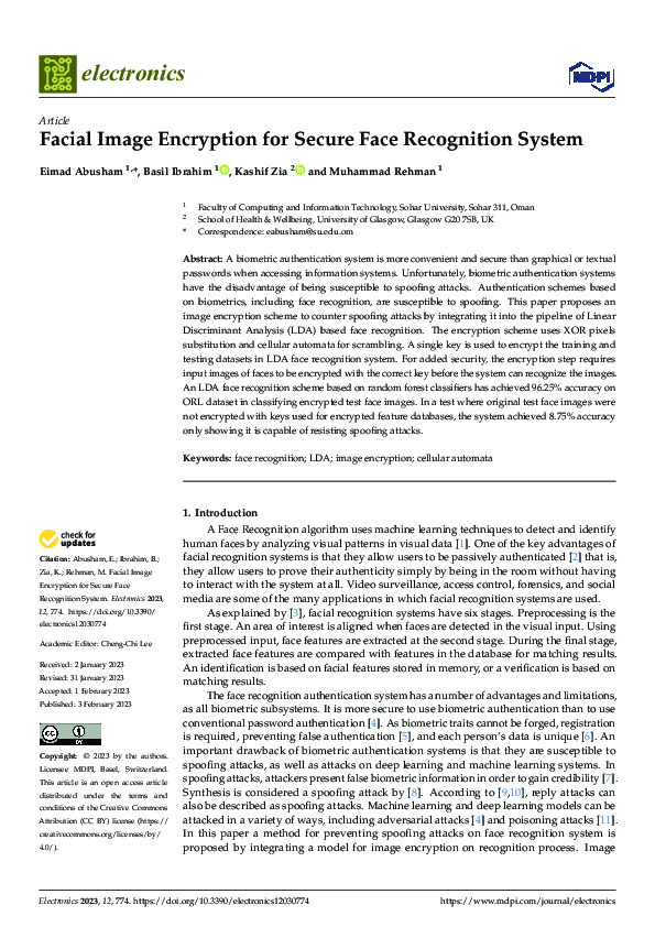 Pdf Facial Image Encryption For Secure Face Recognition System