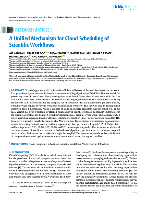 (PDF) A Unified Mechanism for Cloud Scheduling of Scientific Workflows