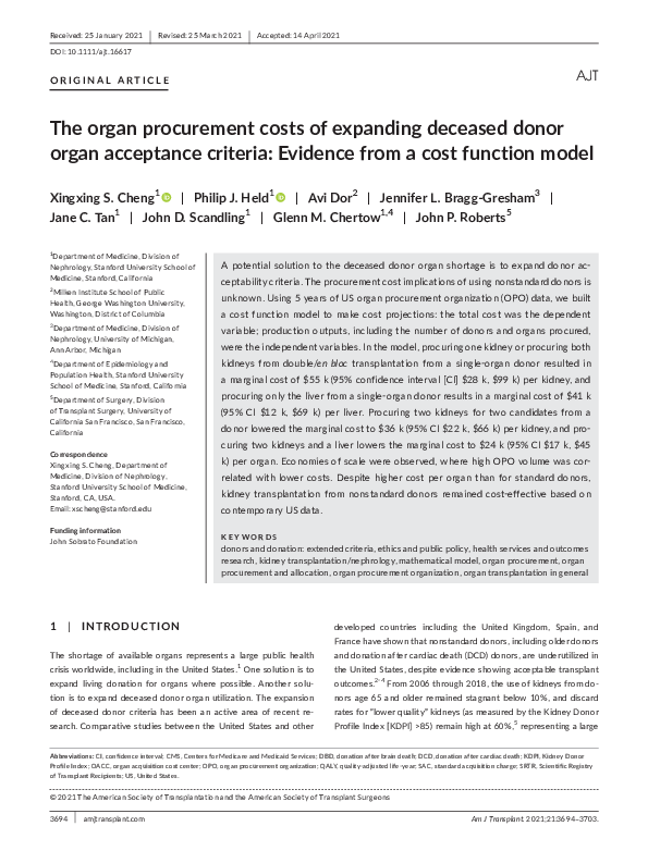 (PDF) The organ procurement costs of expanding deceased donor organ ...