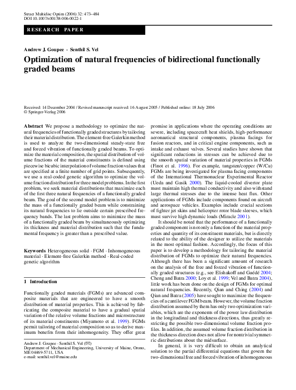 (PDF) Optimization of natural frequencies of bidirectional functionally graded beams
