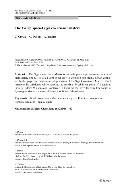 (PDF) The k-step spatial sign covariance matrix