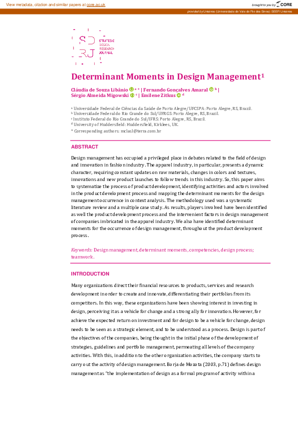 (PDF) Determinant Moments in Design Management