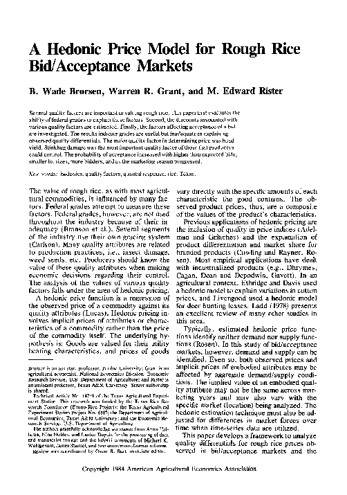 (PDF) A Hedonic Price Model for Rough Rice Bid/Acceptance Markets | Edward Rister - Academia.edu