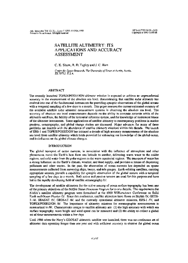 (PDF) Satellite altimetry: Its applications and accuracy assessment