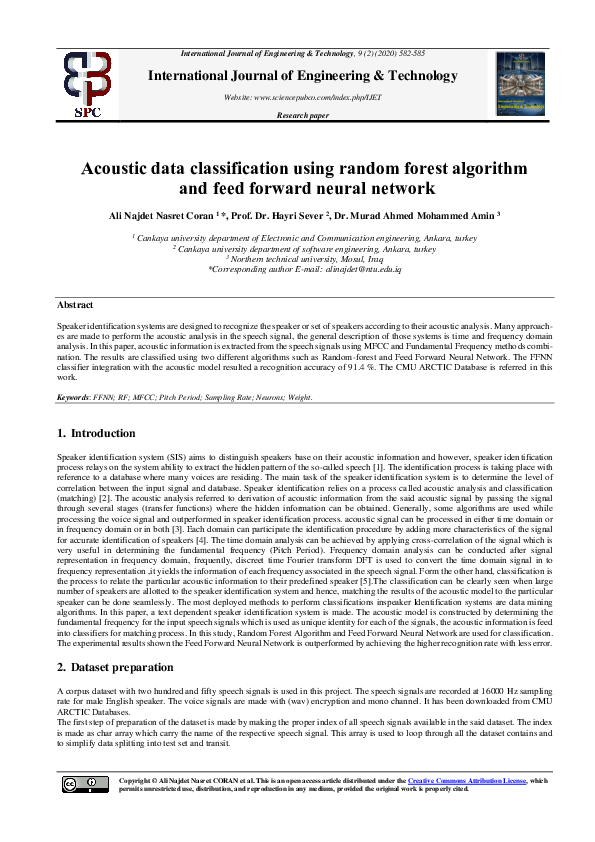 (PDF) Acoustic data classification using random forest algorithm and feed forward neural network
