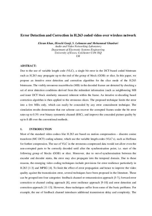 (PDF) Iterative Error Detection and Correction of H.263 Coded Video for ...